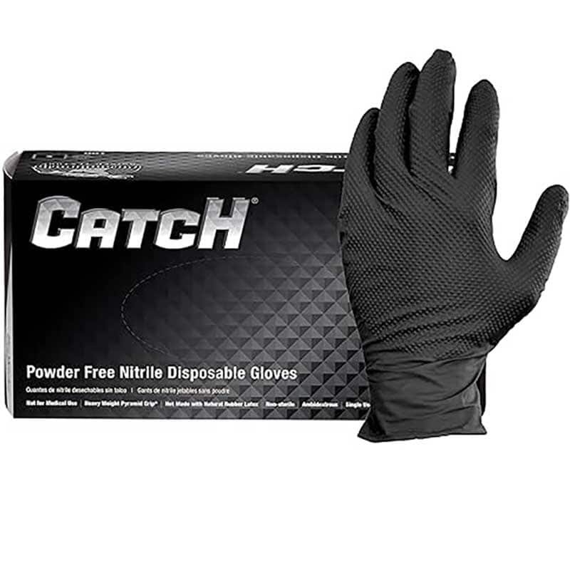 Adenna CATCH ProWorks Pyramid Grip Black Nitrile Disposable Gloves 9 Mil Cs 1000