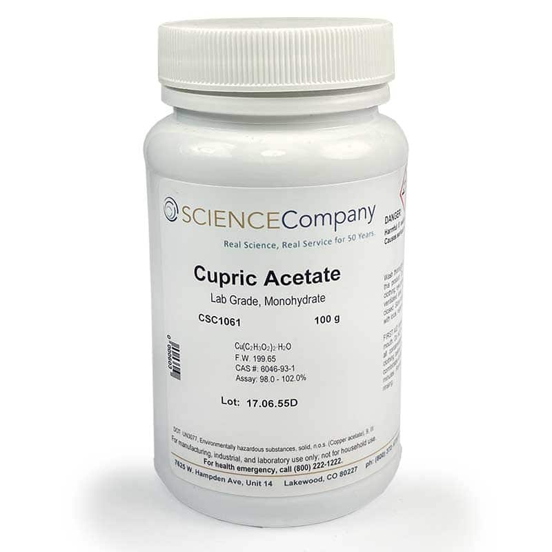 Cupric Acetate AKA Copper Acetate, 100g for sale. Buy from The Science ...