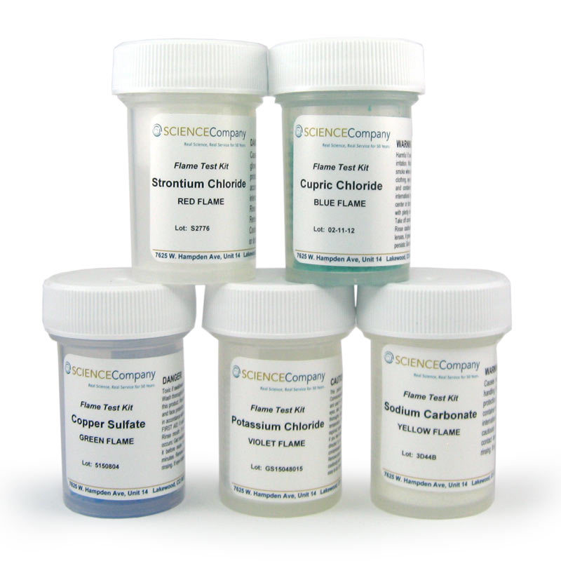 Flame Test Chemical Kit With Five Chemicals from the Science Company.