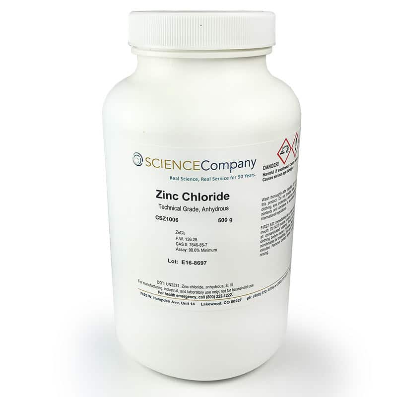 Tech Grade Anhydrous Zinc Chloride, 500g for sale. Buy from The Science ...