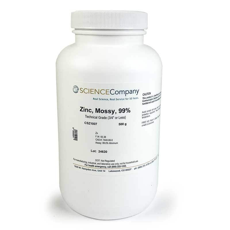 Lab grade Mossy Zinc Metal, 500gm for sale. Buy from The Science Company.