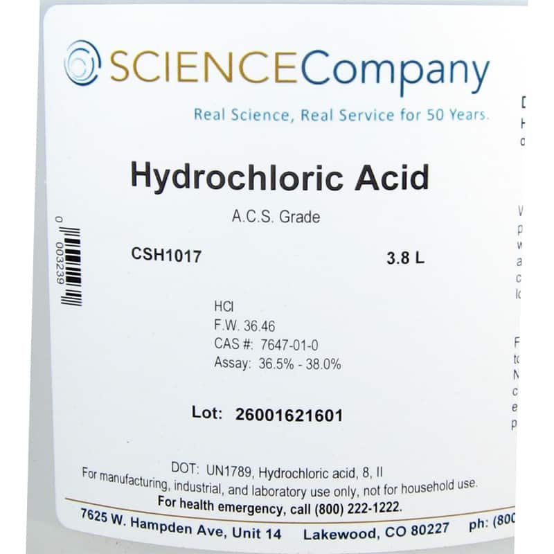 Concentrated Hydrochloric Acid, 3.8 Liter for sale. Buy from The ...