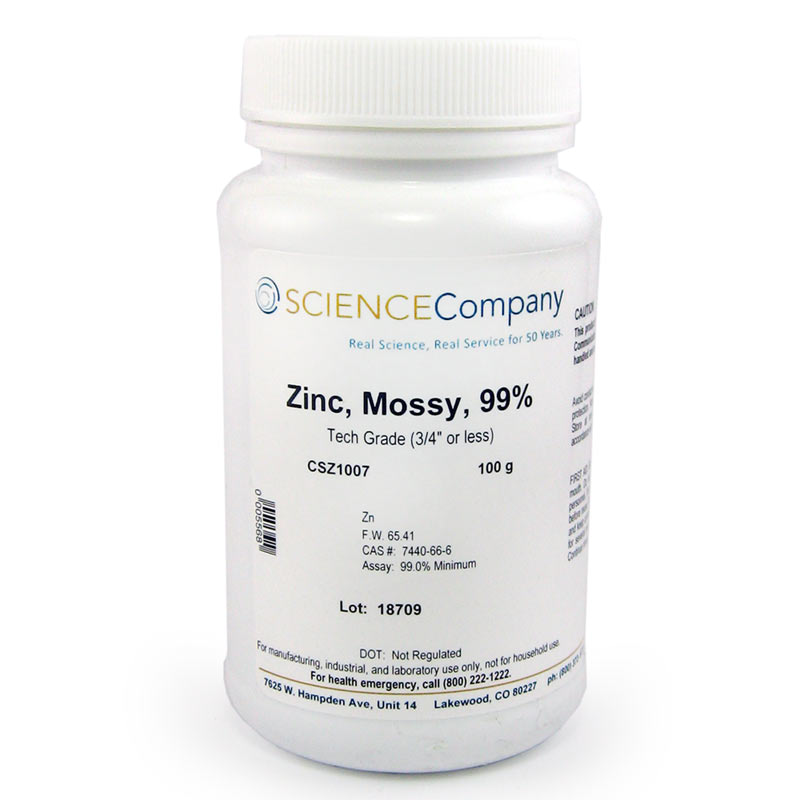 Lab grade Mossy Zinc Metal, 100gm for sale. Buy from The Science Company.